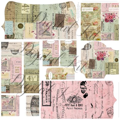 Printable Sewing Ephemera Collage Digital Papers Set Fabric Etsy