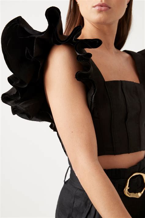 Vanades Frill Crop Top Black Aje Aje Au