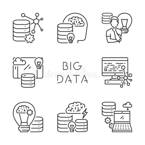 Vector Set Of Linear Icons For Big Data Stock Illustration Illustration Of Server System