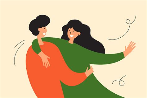 사랑 남자와 여자가 함께 춤을 추며 웃고 있는 커플이 있는 낭만적인 관계 벡터 삽화 댄스 플로어에 대한 스톡 벡터 아트 및 기타