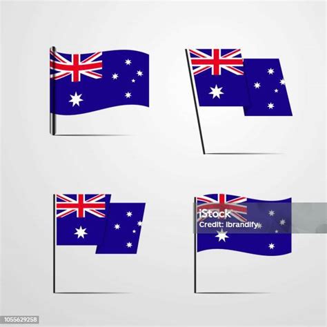 Australia Melambaikan Vektor Desain Set Bendera Ilustrasi Stok Unduh