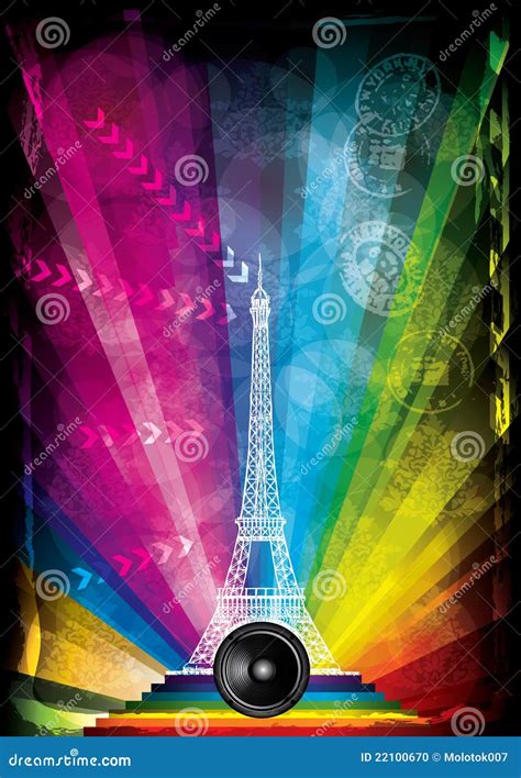 Vector Card With Eiffel Tower And Neon Lights Stock Vector