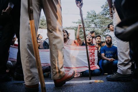 Crowd With Banners At Cab Protest In Guwahati Assam India Editorial