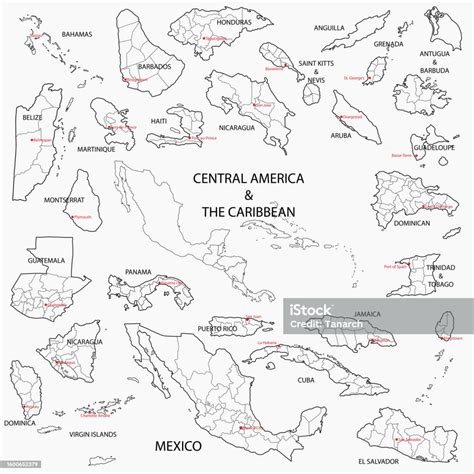 Doodle Freehand Drawing Of Central America And The Caribbean Countries