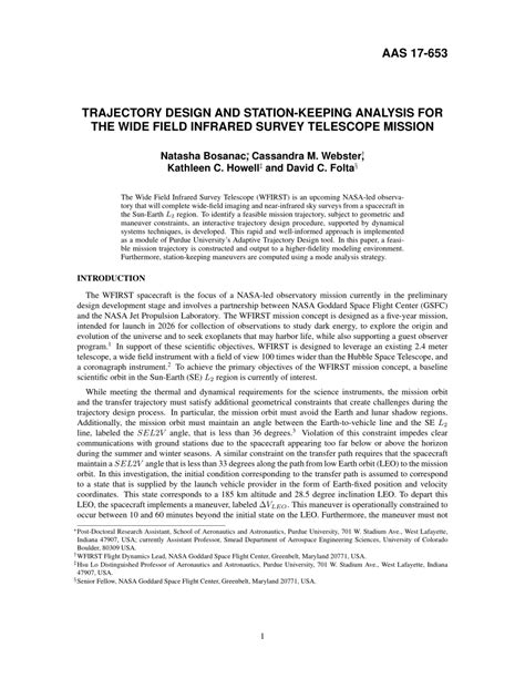 Pdf Trajectory Design And Station Keeping Analysis For The Wide Field