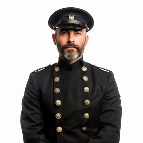 Male Police Office With Uniform And Hat Standing Isolated On White