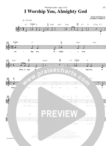 I Worship You Almighty God Sheet Music Pdf Sondra Corbett Praisecharts