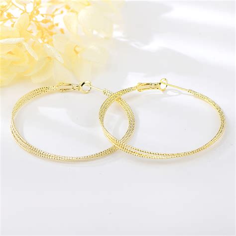 Delicate Gold Plated Big Hoop Earrings Of Original Design
