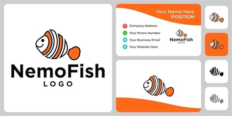 Diseño de logotipo de pez nemo con plantilla de tarjeta de visita