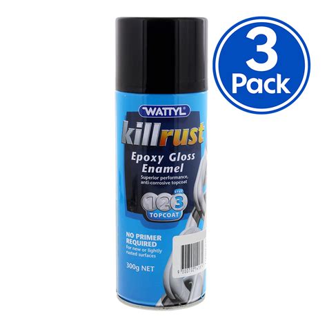 Wattyl Killrust Epoxy Gloss Enamel Spray Paint Black 300g Aerosol X 3