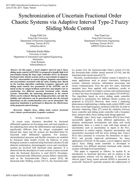 Pdf Synchronization Of Uncertain Fractional Order Chaotic Systems Via