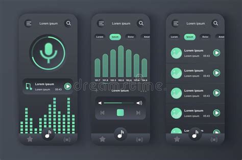 Music Player Concept Neumorphic Templates Set Stock Vector