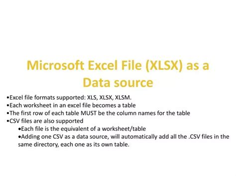 PPT Microsoft Excel File XLSX As A Data Source PowerPoint Presentation ID