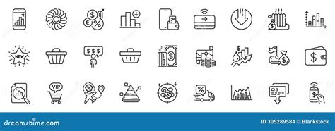 Icons Pack As Rise Price Fan Engine And Decreasing Graph Line Icons For Web App Vector Stock
