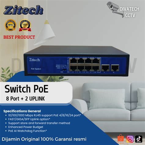 Jual Switch Poe Zitech 8 Port 2 Uplink Ai Smart Poe 10 100mbps Best For Ip Cam Shopee