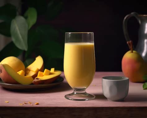 Premium Ai Image Fresh Smoothie Mango Lassi With Mango Fruit In