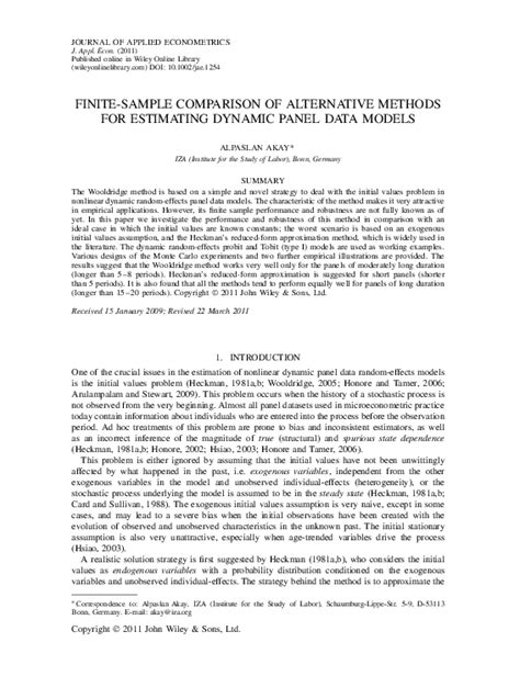 Pdf Finite Sample Comparison Of Alternative Methods For Estimating
