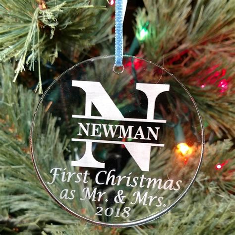 Personalized Mr And Mrs First Christmas Ornament Custom Engraved Last
