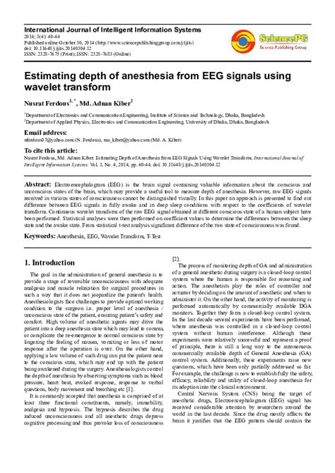pdf estimating depth of anesthesia from eeg signals using wavelet