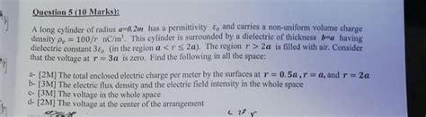 Solved Question Marks A Long Cylinder Of Radius A