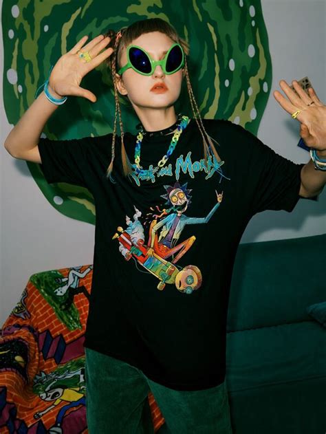 Rick and Morty ROMWE Camiseta rua Gráfico de desenho animado SHEIN