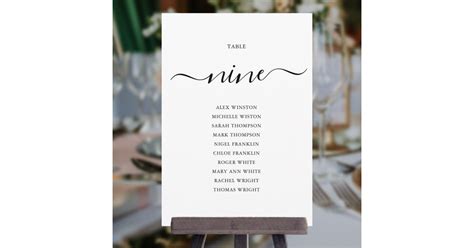 Elegant Black Script Table Number 9 Seating Chart Zazzle