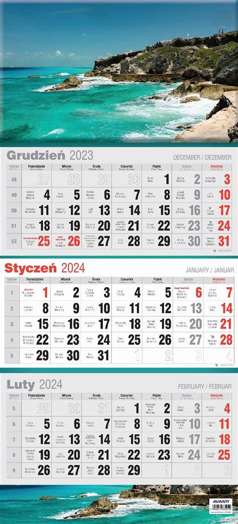 KALENDARZ TRÓJDZIELNY PŁASKI ŚCIENNY 2024 Cena Opinie Kalendarze