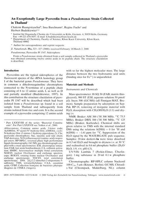Pdf An Exceptionally Large Pyoverdin From A Pseudomonas Strain