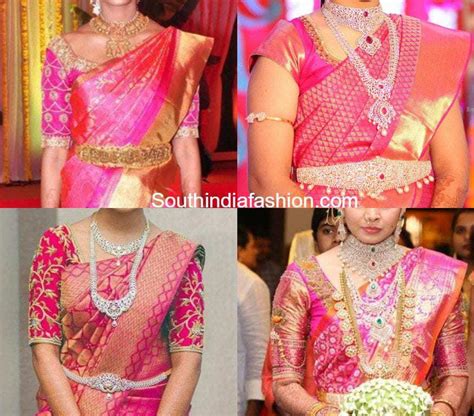 Four Blouse Matching Choices With Pink Bridal Kanjeevaram Saree