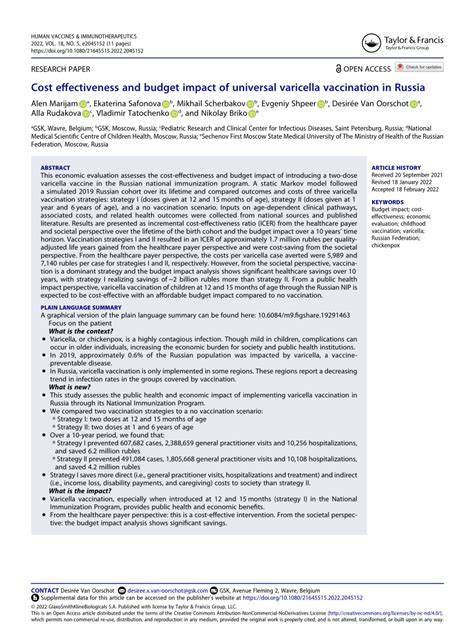 PDF Cost Effectiveness And Budget Impact Of Universal Varicella Vaccination In Russia