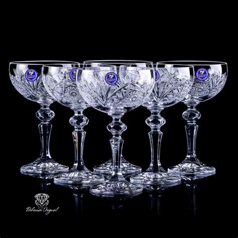 Set Of Six Massive Red Wine Lead Crystal Glasses Modern Design