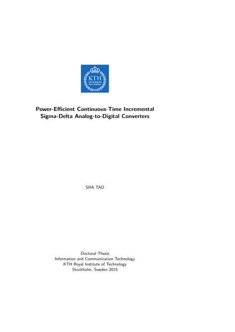 PDF Power Efficient Continuous Time Incremental Sigma Delta Analog To Digital Converters