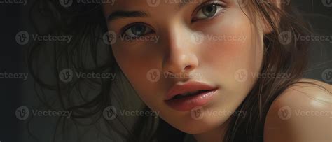 Ai Generated Cute Sensual Caucasian Young Brunette Woman With Bare