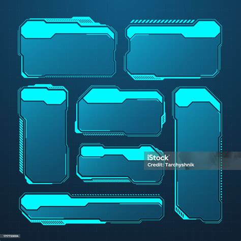 파란색 미래형 Hud 또는 Ui 요소 공상 과학 사용자 인터페이스 텍스트 상자 설명선 경고 메시지 프레임 정보 상자 템플릿입니다 디지털 스타일의 현대적인 게임 인터페이스