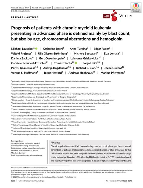 Pdf Prognosis Of Patients With Chronic Myeloid Leukemia Presenting In