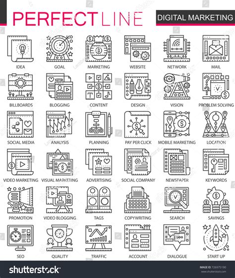 Digital Marketing Outline Mini Concept Symbols Stock Vector Royalty