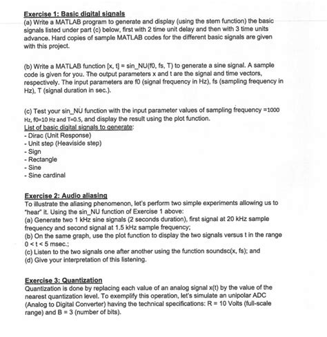 Solved Exercise Basic Digital Signals A Write A MATLAB Chegg