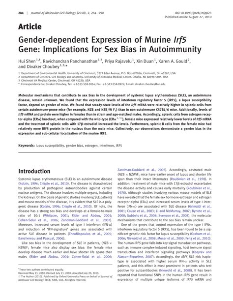 Pdf Gender Dependent Expression Of Murine Irf5 Gene Implications For