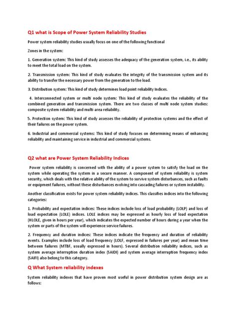 Power System Reliability Questions 1 4 Pdf Reliability Engineering System