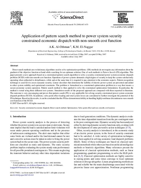 Pdf Application Of Pattern Search Method To Power System Security Constrained Economic