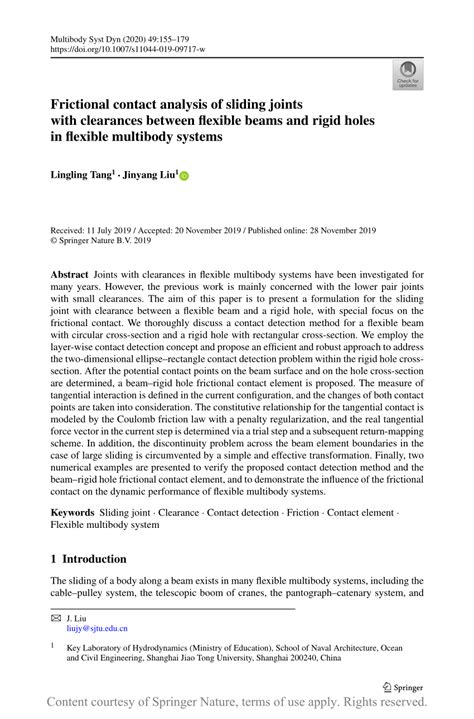 Frictional Contact Analysis Of Sliding Joints With Clearances Between