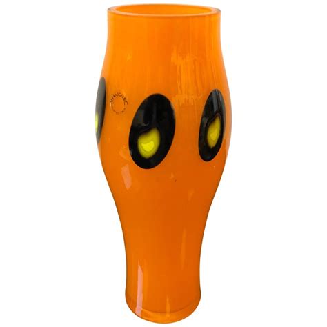 V Nason Mid Century Modern Italian Orange Murano Glass Vase 1975 At