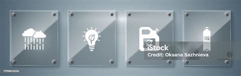 물병 바이오 연료 용기 잎이 달린 전구 구름 비를 설정합니다 정사각형 유리 패널 벡터 0명에 대한 스톡 벡터 아트 및 기타