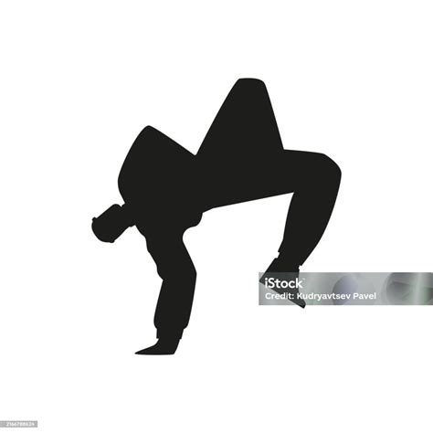 물구나무서기에서 브레이크 댄스 댄서의 검은 실루엣의 벡터 일러스트 레이 션 Performing Arts Event에 대한 스톡 벡터 아트 및 기타 이미지
