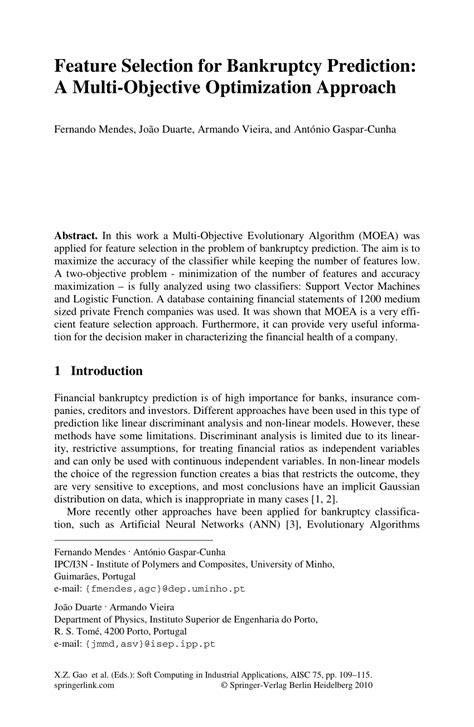 Pdf Feature Selection For Bankruptcy Prediction