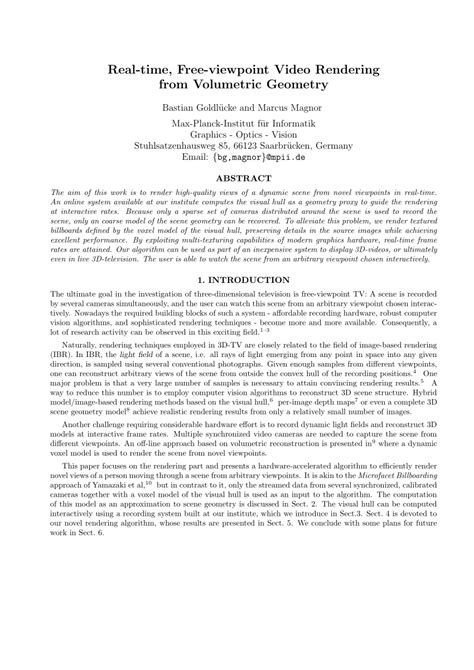 pdf real time free viewpoint video rendering from volumetric geometry