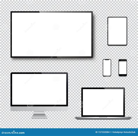 Realistic Set Of Monitor Laptop Tablet Smartphone And Tv Screen