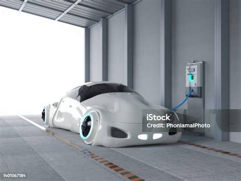 운전자가없는 자동차 또는 자율 주행 자동차는 Ev 충전 스테이션과 플러그를 꽂습니다 무인교통에 대한 스톡 사진 및 기타 이미지