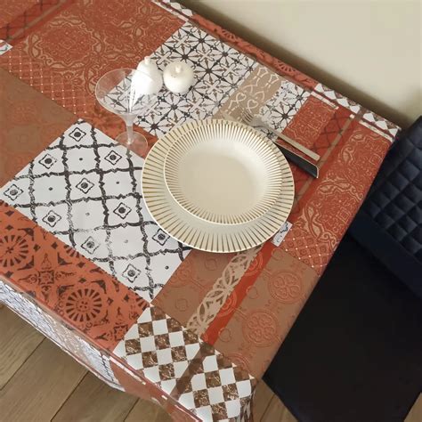 Nappe de table toile cirée PVC Vita Faïence Rouille Blanc Largeur cm fontlyshop