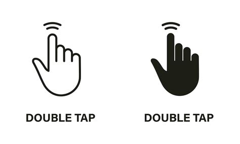 Double Tap Gesture Hand Cursor Of Computer Mouse Line And Silhouette Black Icon Set Pointer